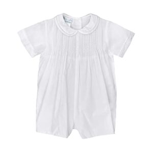 petit ami baby boys' romper with pintucks and feather stitching, 6 months, white