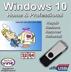 9th & vine usb flash drive compatible with windows 10 home & professional 32/64 bit. install, repair, restore & recovery usb drive for legacy bios