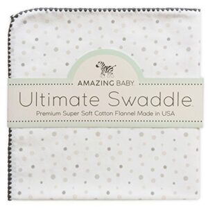 amazing baby large receiving blanket, ultimate swaddle for baby boys, girls, softest us cotton flannel, best shower gift, made in usa, playful dots, sterling, mom’s choice winner, 42x42"