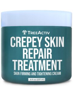 treeactiv crepey skin repair treatment, 8oz, firming cream for face and neck, skin firming and tightening lotion with hyaluronic acid, crepey skin treatment that moisturizes dry crepe skin, 500+ uses