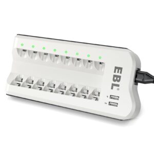 ebl aa aaa battery charger, 8 slot independent charger for nimh nicd rechargeable batteries with 2 usb fast charging ports