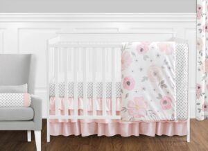 11 pc. blush pink, grey and white watercolor floral baby girl crib bedding set by sweet jojo designs - rose flower polka dot