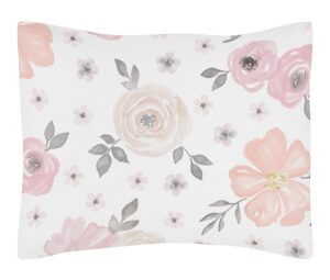 sweet jojo designs blush pink, grey and white standard pillow sham for watercolor floral collection