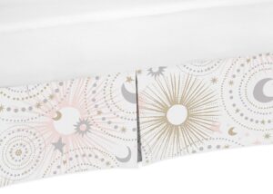 sweet jojo designs blush pink, gold, grey and white star and moon baby girl pleated crib bed skirt dust ruffle for celestial collection