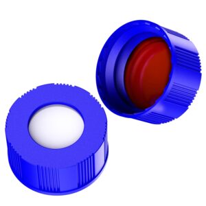 autosampler vials cap,9mm blue polypropylene screw-thread caps with ptfe red/silicone white septa by biomed scientific