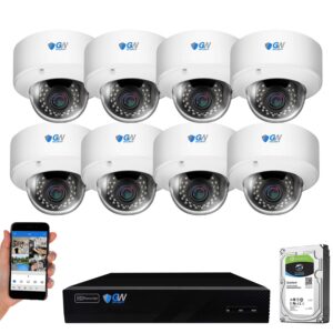 gw security 8 channel 4k nvr 5mp h.265 video & audio ai human vehicle security camera system - 8 x dome 5mp 1920p weatherproof 2.8-12mm varifocal zoom ip poe cameras, pre-installed 2tb hard drive