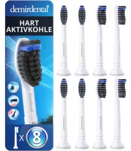 toothbrush heads active charcoal hard compatible with philips sonicare toothbrush heads - replacement heads for natural cleaning - hard brush heads - white - hx9058-8 pack