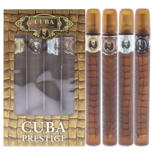 cuba prestige men 1.17oz classic edt spray, 1.17oz black edt spray, 1.17oz platinum edt spray, 1.17oz legacy edt spray 4 pc gift set, (amgcubp4)