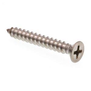 prime-line 9016681 sheet metal screw, self-tapping, flat head phillips, #8 x 1-1/4 in, grade 18-8 stainless steel, pack of 100