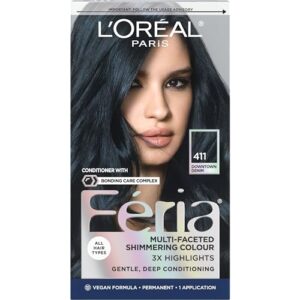 l'oreal paris feria multi-faceted shimmering permanent hair color, 411 downtown denim, pack of 1 hair dye kit