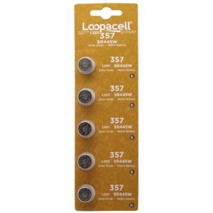 loopacell 357/303 silver oxide batteries (pack of 5) - 1.55v long lasting coin cell battery for calculators, lasers, toys, small clocks, digital micrometers, decorations, holiday ornaments