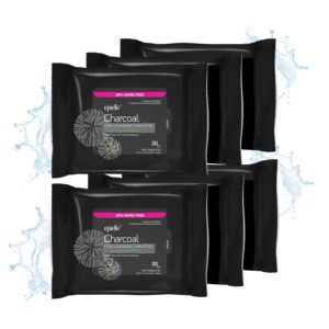 epielle charcoal makeup remover wipes | soft & gentle for all skin types | removes dirt, oil, waterproof makeup | 6 pack | korean skincare