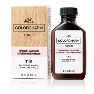 colorcharm permanent liquid toners| neutralize brass| free of parabens| vegan| t15 pale beige blonde| 1.4 fl oz