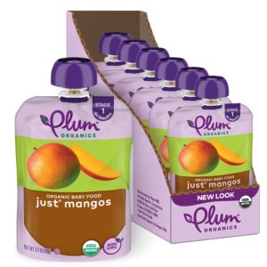 plum organics stage 1 organic baby food - just mangos - 3.5 oz pouch (pack of 6) - organic baby food pouch