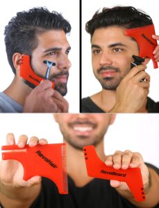 revobeard & revohair - beard shaping & haircut tool - for hairline lineup, edge up - template/stencil for trimming beard, mustache, goatee, neckline - great barber supplies - men's grooming kit