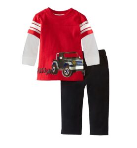 crazy gotend kids toddler boys cotton trouser top 2pcs sets outfits clothing sets pajamas(car, 3-4y) red