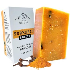 organic turmeric soap with clove bud (large 6 ounce) - long lasting rich creamy lather - face & body wash bar - bright beautiful natural glowing skin