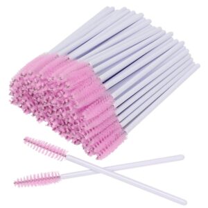 akstore 200 pcs disposable eyelash brushes mascara wands eye lash eyebrow applicator cosmetic makeup brush tool kits (white-pink)