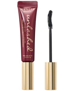 wander beauty unlashed volume & curl mascara - volumizing, lash curling mascara - 9 in 1 multitasking smudge-proof makeup - nourish & reduce fallout with peach leaf, vitamin e & b5-0.31 fl oz