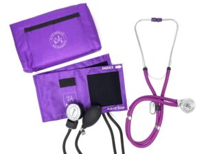 emi deluxe aneroid sphygmomanometer manual blood pressure monitor adult cuff set with case - #217 (purple bp + stethoscope set)