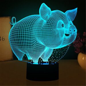 yklworld pig night light 3d illusion lamp touch 7 color changing bed room decor girl kids birthday present toys pigs gifts for pig lover collection