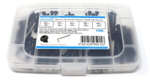 iexcell 100 pcs m3 x 20/25/30/35/40 alloy steel 10.9 grade hex socket button head cap screws bolts assortment kit, black oxide finish