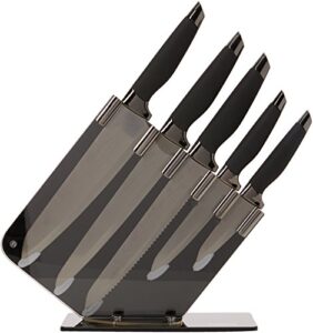 tower kitchen stainless steel blades and acrylic stand, 5-piece knife set, black damascus effect