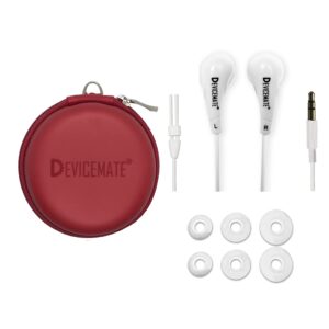 devicemate in-ear wired earbuds durable earphones headphones_best ear buds ear phones for cellphone smartphone tablet mp3 mp4 cd dvd player laptop notebook pc computer. no mic. red case