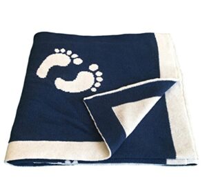 vogue 100% cotton knit footprint baby blanket 30"x40" (french blue) new for 2021 spring & summer