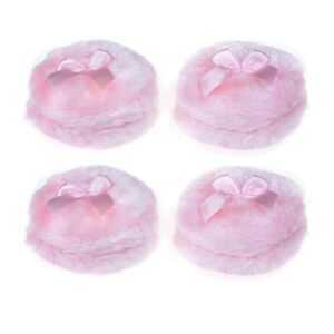 4 pcs large size ultra soft plush baby fluffy powder puff comfortable toddler body dusting powder puffs talcum powders puff with cute bowknot,3.9 inch (pink) by dingjin