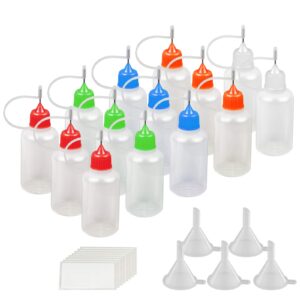 precision tip applicator bottle kakoo 14 pack 30ml / 1 ounce quilling tool glue plastic liquid dropper bottles for diy craft painting with 5 pcs mini plastic funnel and address labels (b-mixed)