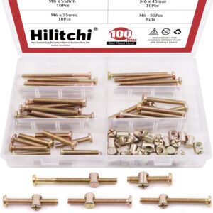 hilitchi 100-pcs m6 zinc plated crib screws hex drive socket cap furniture barrel screws bolt nuts assortment kit for furniture cots beds crib and chairs (35mm/45mm/55mm/65mm/75mm-assortment kit)