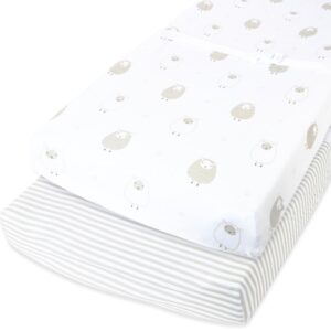 cuddly cubs changing pad covers – 2 pack – snuggly soft plush cotton changing table covers for boy, girl – fits perfectly on summer infant and other 16 x 32 baby changing table pads – grey stripes