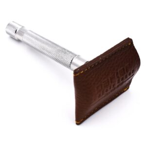 parker genuine leather double edge safety razor protective sheath/travel cover (saddle brown)