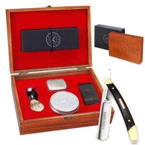 best straight razor set - shave ready straight razor kit, solid straight razor shaver, biblical wood straight razor, japanese steel, mens straight razor, best gifts for men (black)