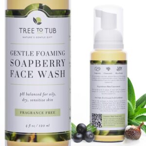 tree to tub sensitive skin face wash for dry skin - fragrance free gentle face cleanser for women & men, unscented hydrating foaming facial cleanser, daily face soap w/all natural organic aloe vera