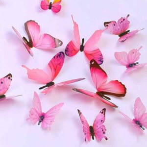 trubetter pink butterfly wall decals, 24 pcs 3d removable waterproof stickers for home and room decoration