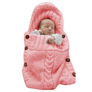 xmwealthy newborn baby wrap swaddle blanket knit sleeping bag sleep sack stroller wrap for baby(light pink) (0-6 month)