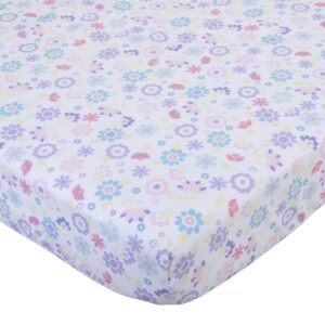 nojo 100% cotton fitted crib sheet, multi floral, lavender/aqua/pink/yellow