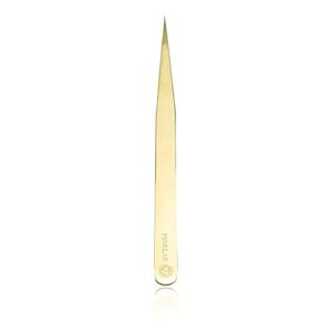 rev pro gold straight fine point tweezer for eyelash extensions by pinklab