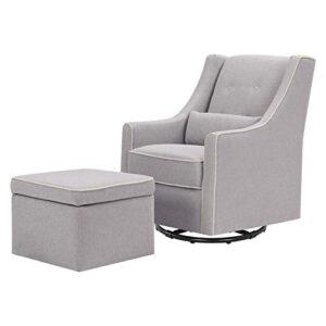 davinci owen upholstered swivel glider with side pocket and storage ottoman in grey with cream piping, greenguard gold & certipur-us certified