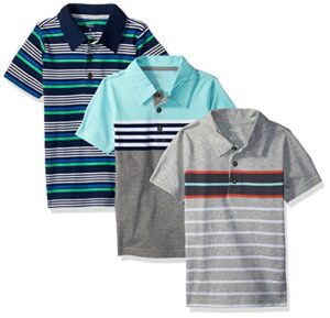 simple joys by carter's boys' 3-pack short sleeve polo, blue placed stripe/grey/navy stripe, 4t