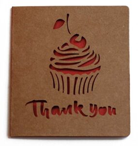 new! unique cut-out design 25 pack thank you cards bulk box set- includes 25 brown craft cards and matching envelopes (cupcake)