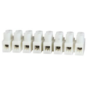 asi my8hw-1.2-8.0-8p euro style terminal strip panel mount, 8 position, 8 mm pitch, 20 amp, 600v, 20 - 12 awg, white nylon, horizontal wire entry (pack of 25)