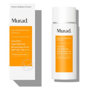 murad environmental shield city skin age defense broad spectrum spf 50-100% mineral sunscreen - blue light defense - spf 50 environmental defense sunscreen - light sunscreen for face, 1.7 fl oz