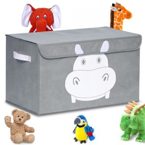 quokka hippo toy storage box for boys and girls - 16x12x10 toy chest organizer for kids - | collapsible | handles | flip-top lids | - fabric foldable bin for playroom - nursery room organization