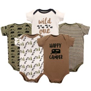 luvable friends unisex baby cotton bodysuits, happy camper, 3-6 months