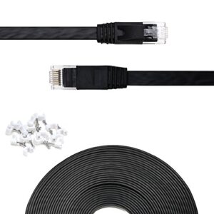 cat 6 ethernet cable 35 ft flat black,solid cat6 high speed computer wire with clips & rj45 connectors for router, modem, faster than cat5e/cat5, (35ft, 1 pack, black)