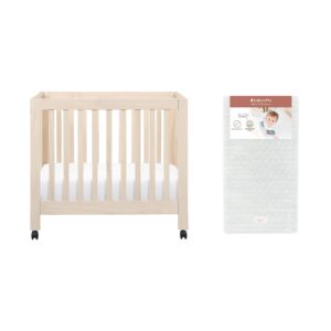 origami mini crib with pure core non-toxic mini crib mattress with hybrid waterproof cover