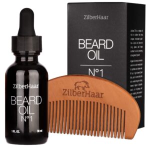 zilberhaar beard oil №1 - pure, organic moroccan argan and jojoba oil for natural beard growth and hydration - 1 oz - free beard comb gift